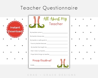 Teacher Gifts Christmas, Teacher Questionnaire for Gifts, Teacher ...