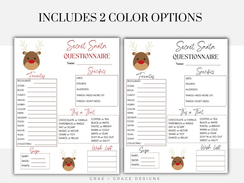 Secret Holiday Gift Exchange Questionnaire Printable PDF for Kids ...