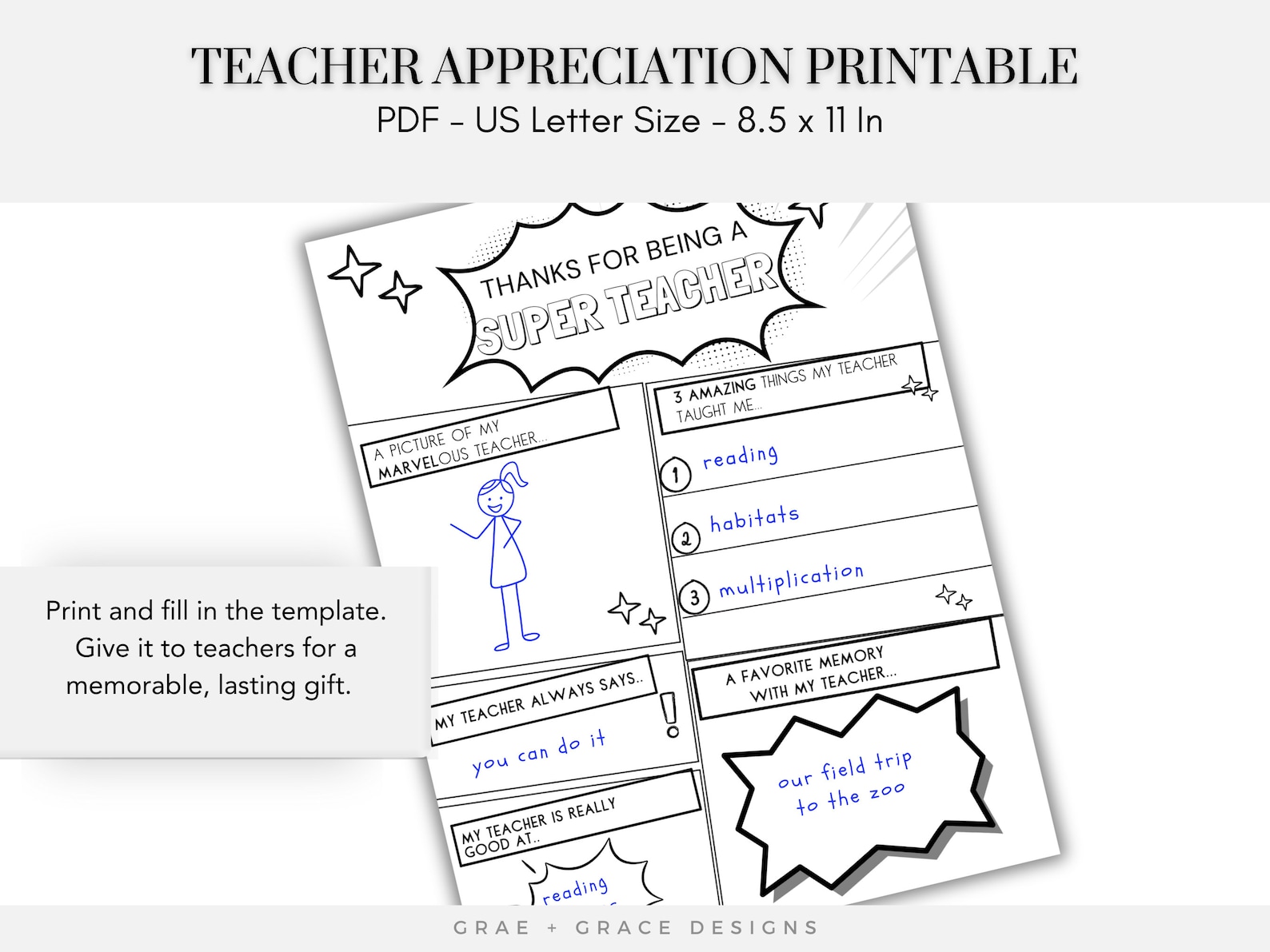 Superhero Teacher Appreciation Printable All About My Teacher, Coloring ...