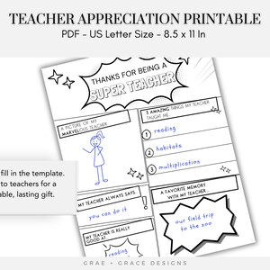 Superhero Teacher Appreciation Printable All About My Teacher, Coloring ...
