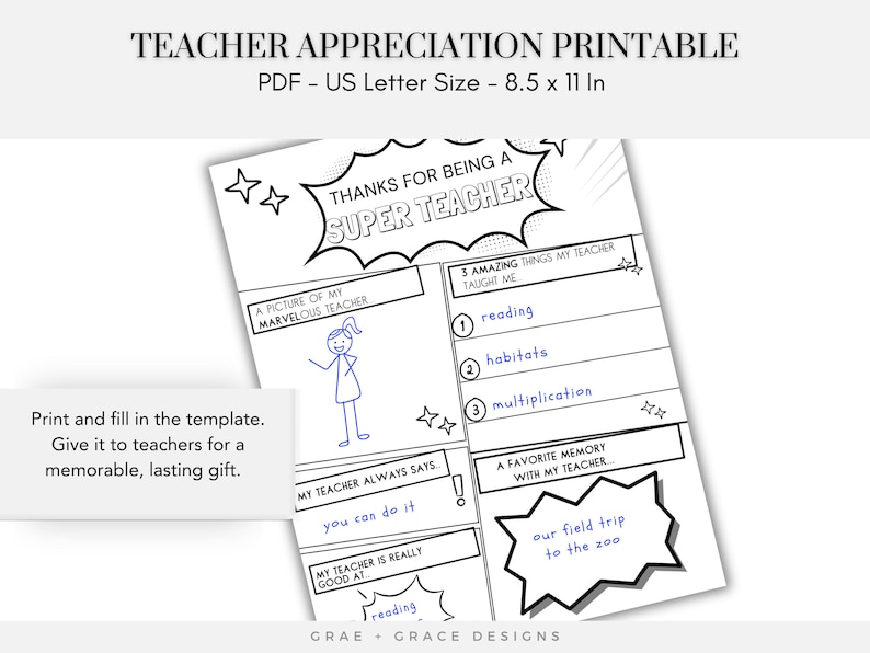 Superhero Teacher Appreciation Printable All About My Teacher, Coloring ...