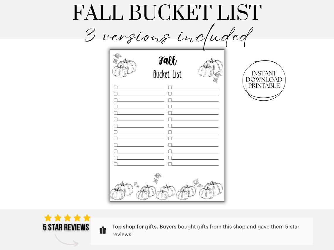 Fall Bucket List Printable Autumn Bucket List Template Editable Fall ...