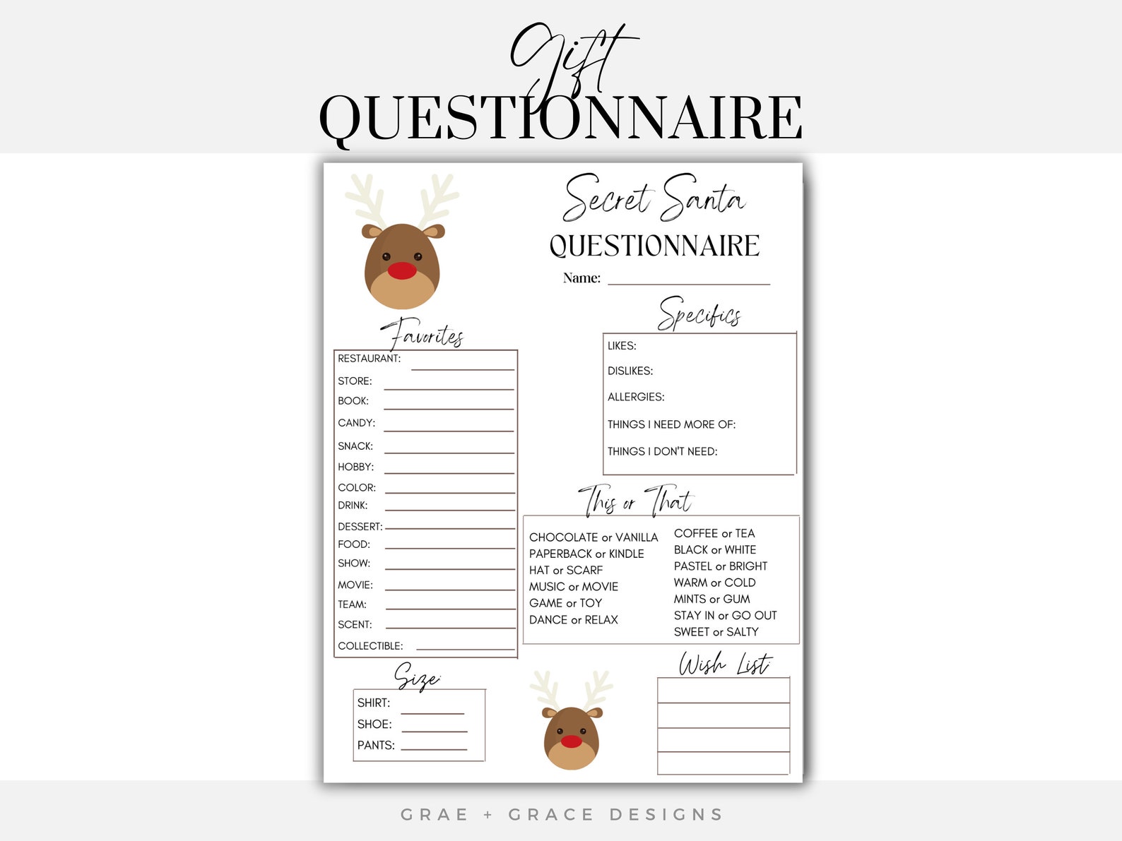 Secret Holiday Gift Exchange Questionnaire Printable PDF for Kids ...