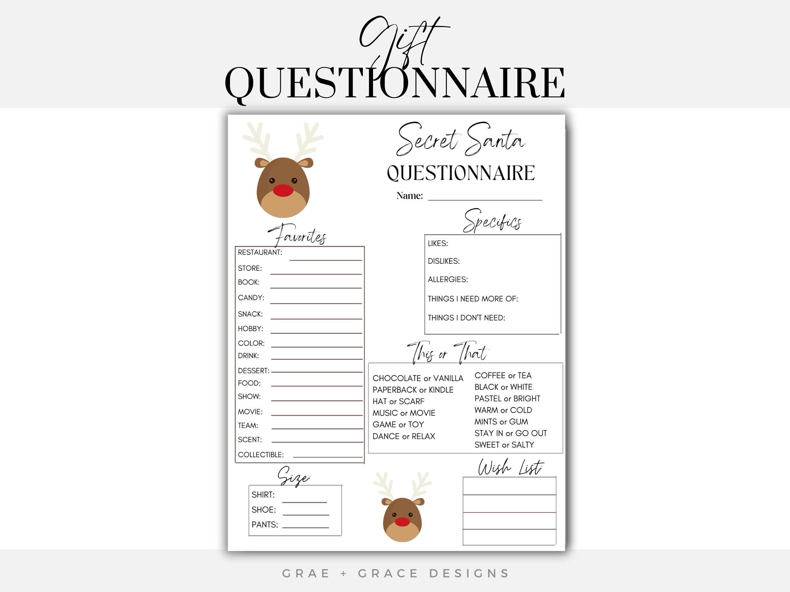 Secret Holiday Gift Exchange Questionnaire Printable PDF for Kids ...