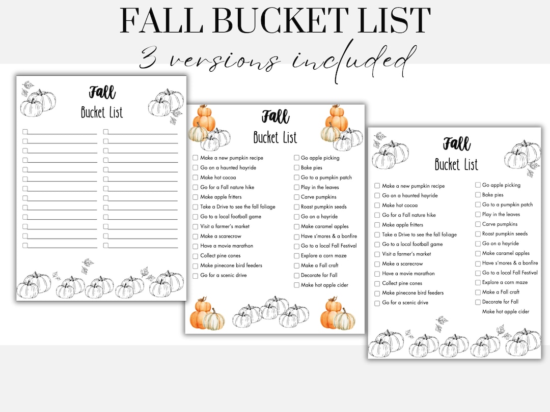 Fall Bucket List Printable Autumn Bucket List Template Editable Fall ...