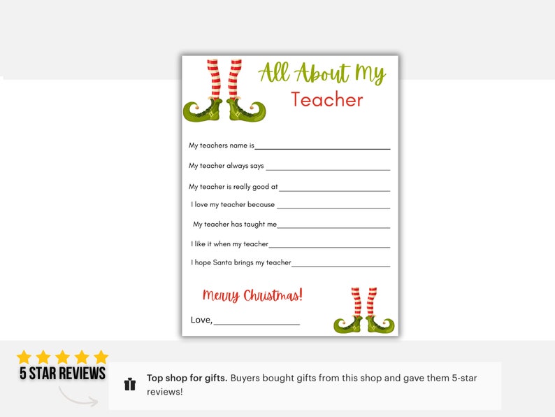 Christmas Questionnaire for Teachers Christmas Gifts for Teachers ...