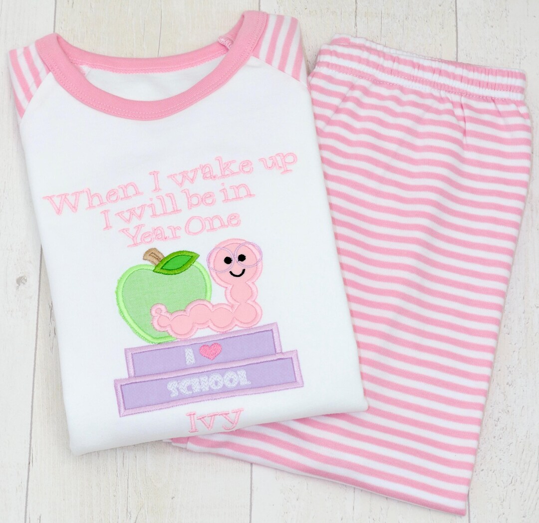 Book Worm School Set | Personalised Pink Embroidery | Back to School ...