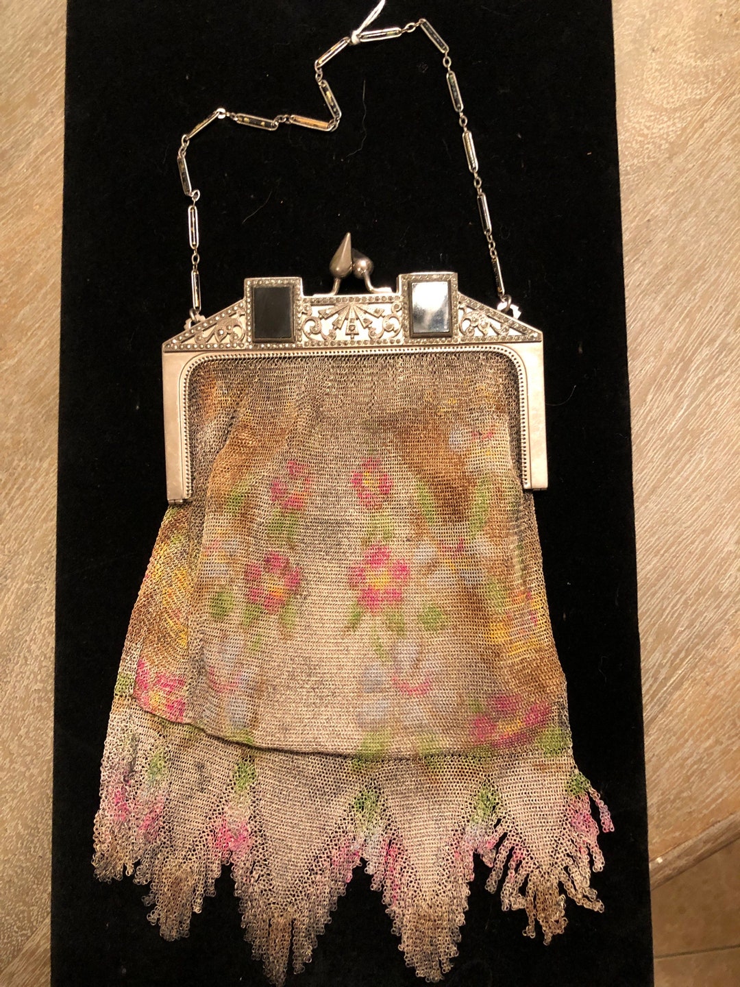 1920’s Whiting & Davis Fine Mesh Metal Chain With Marcasite/ Onyx ...