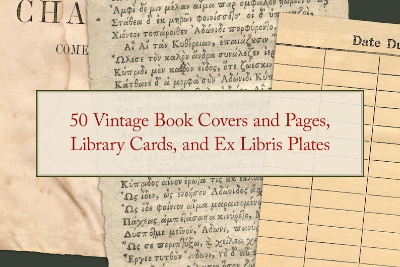 Printable Vintage Library Ephemera Pack Instant Download Dark Academia ...