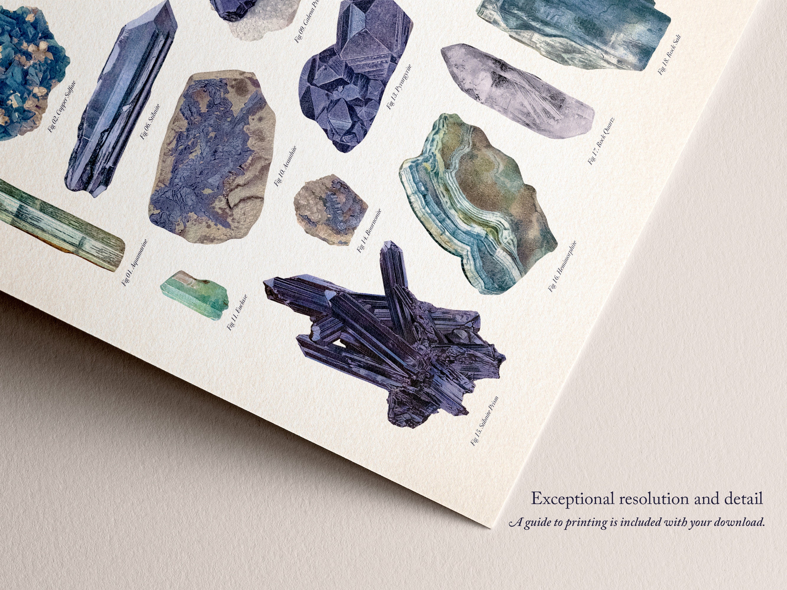 Vintage Crystals Print Mineralogy Chart Printable Wall Art Instant ...