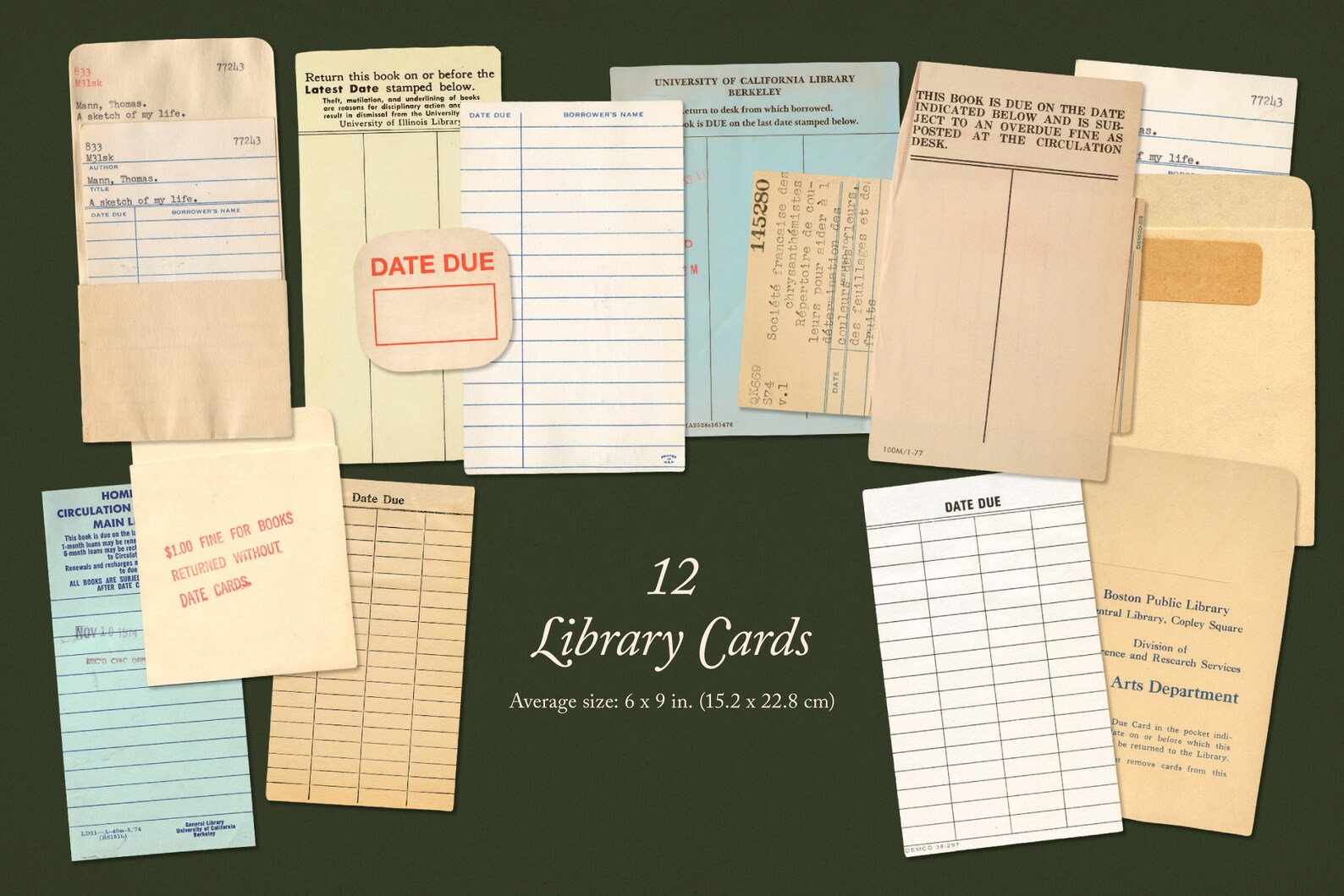 Printable Vintage Library Ephemera Pack Instant Download Dark Academia ...