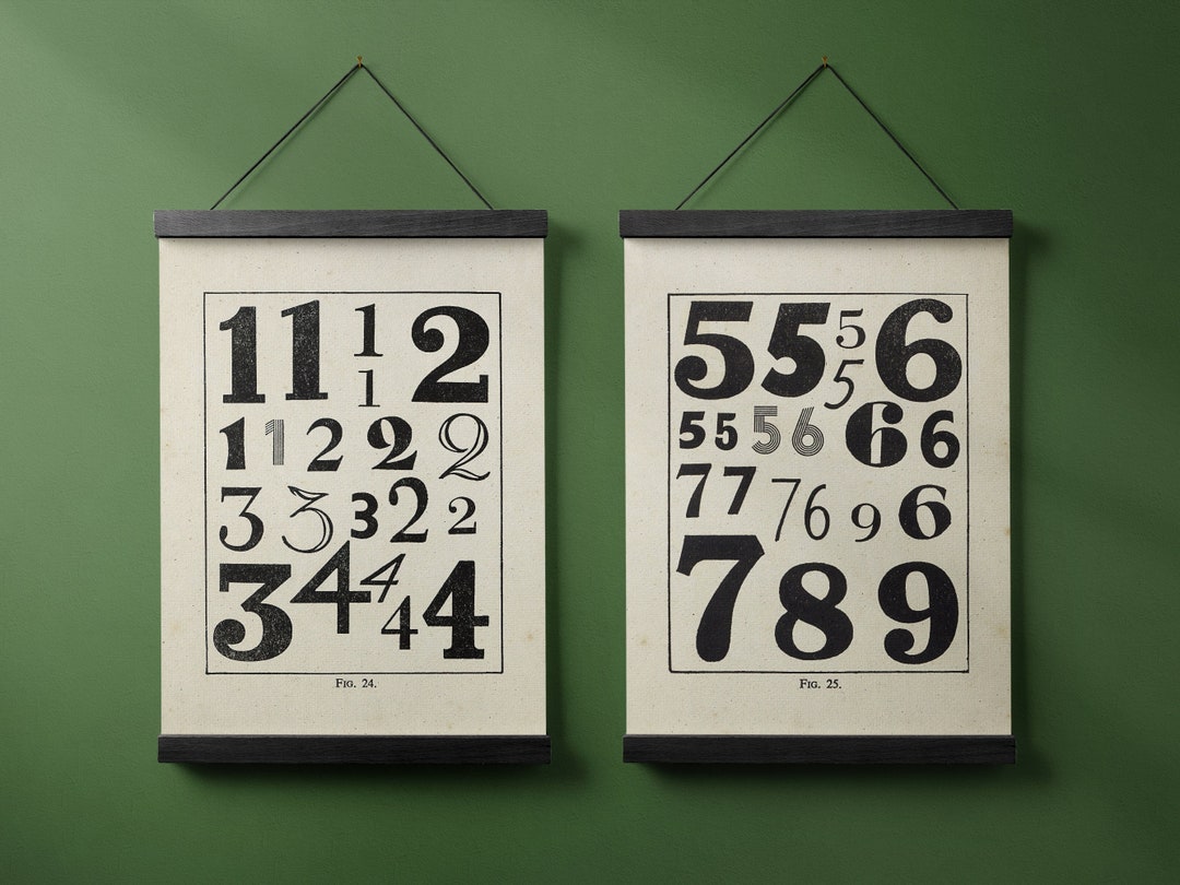 Numbers Vintage Typography Prints Set of 2 | Black & White Gallery Wall ...