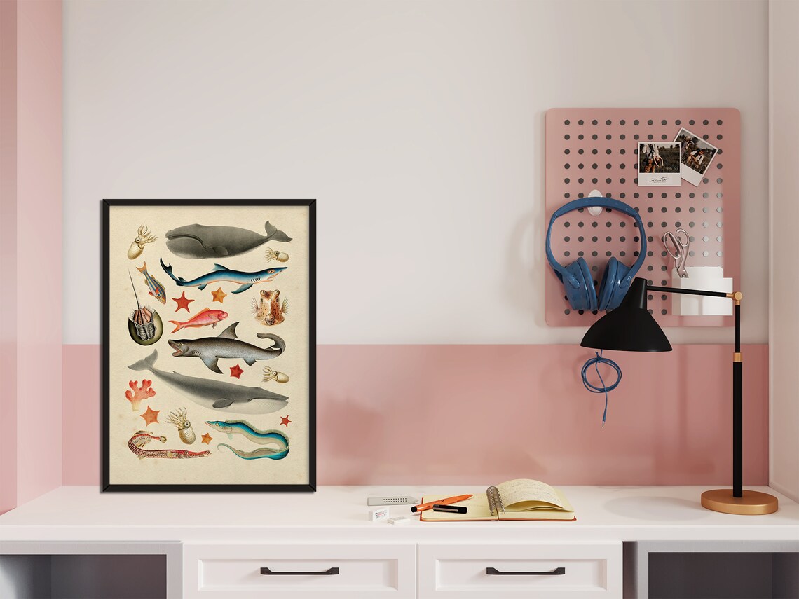 Sea Creatures Wall Art Set of 2 Vintage Printable Posters Instant ...
