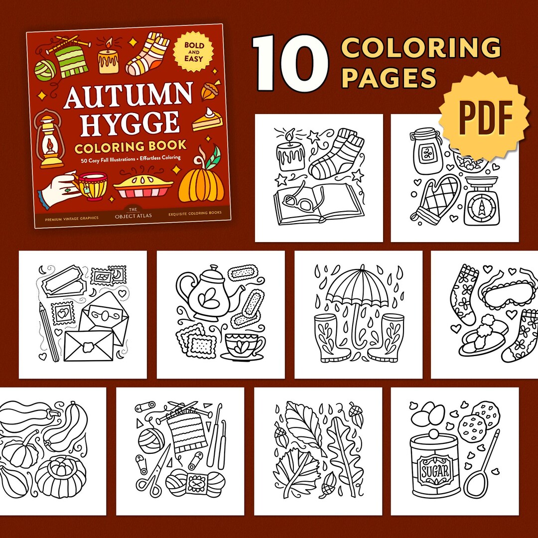 Bold & Easy Autumn Hygge 10 Coloring Pages | Instant Download PDF ...