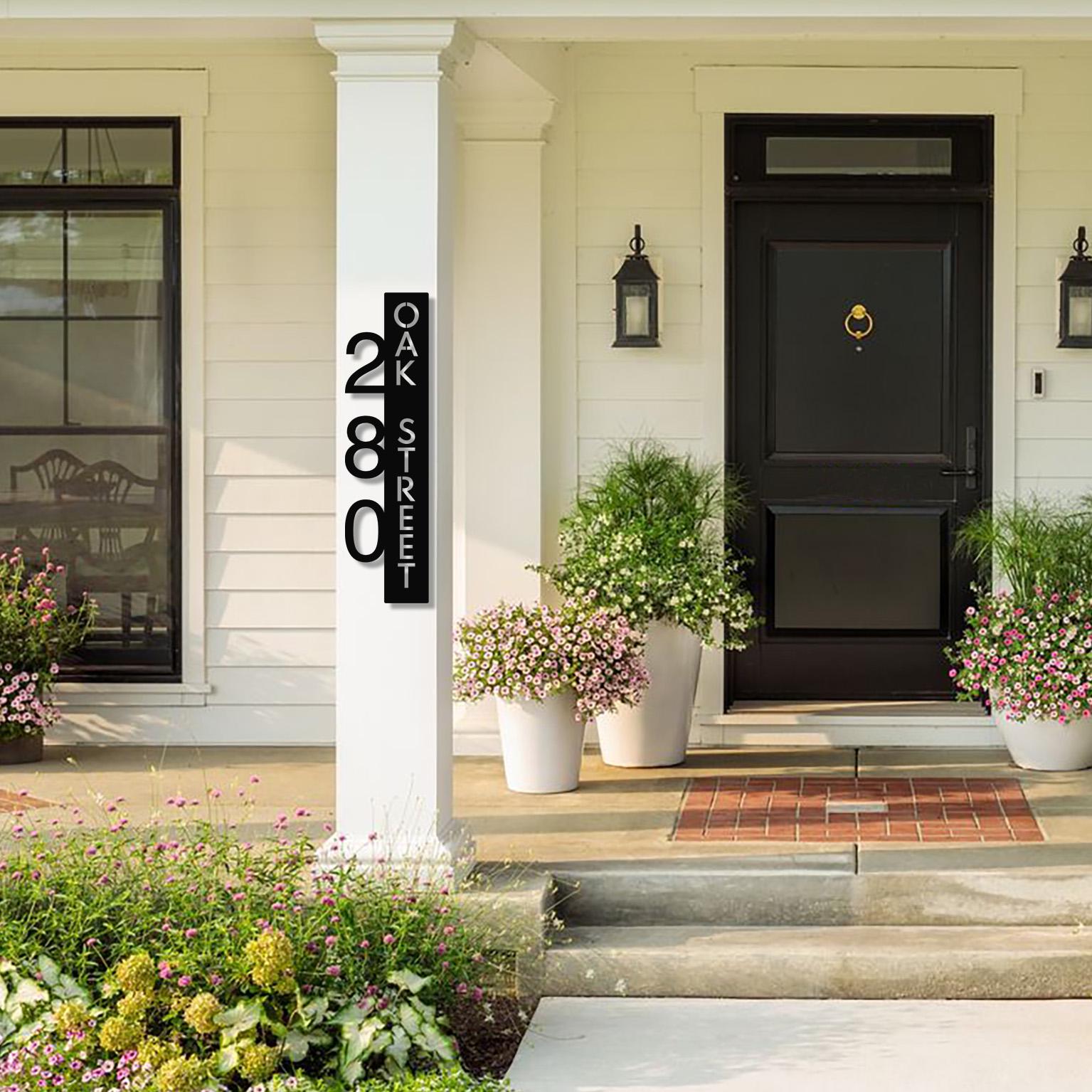 Personalized Vertical Metal Address Sign: Modern Outdoor Number Plaque ...