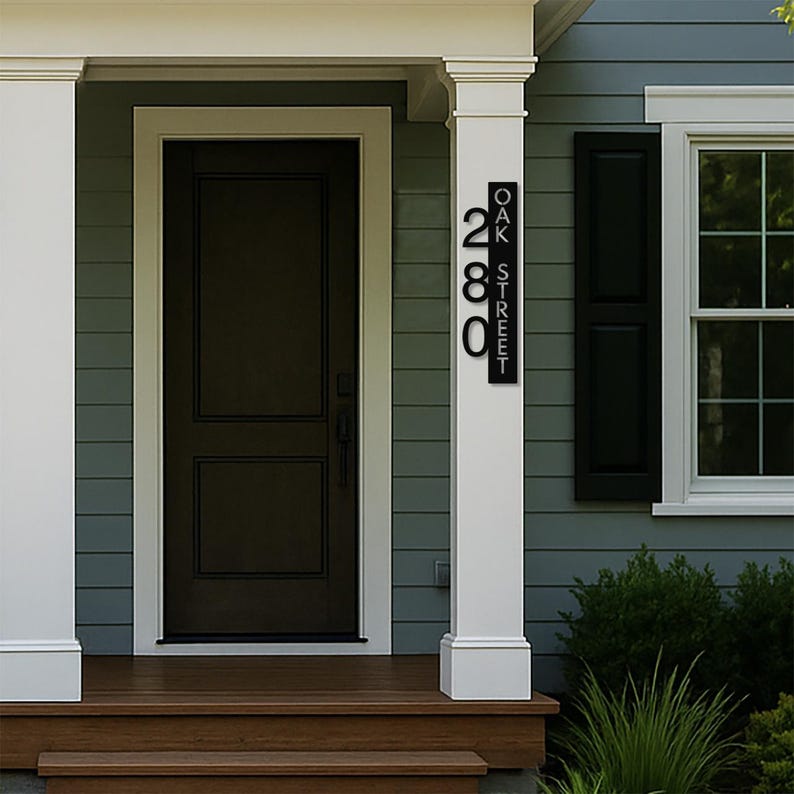 Personalized Vertical Metal Address Sign: Modern Outdoor Number Plaque ...