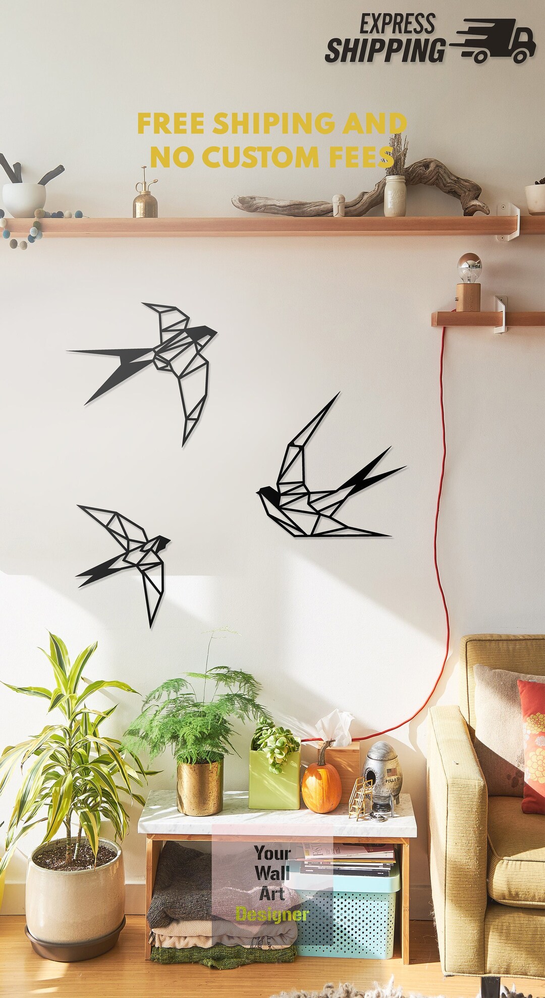 Swallow Metal Wall Art: Geometric Bird Decor, Set of 3 - Etsy