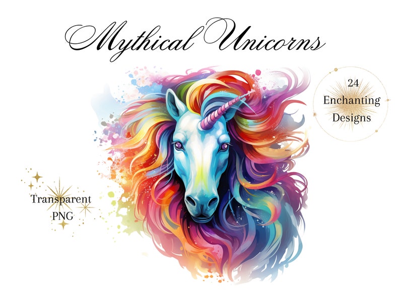 Magical Unicorn Watercolor Clipart Set 24 Enchanting Mythical - Etsy