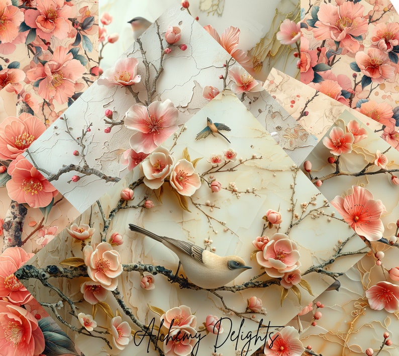 Sakura Obsession Digital Designs - Cherry Blossom & Birds Jpegs ...