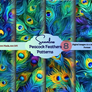 Seamless Pattern Exotic Feathers, Peacock Feathers Digital Paper Pack ...