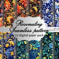 Norwegian Rosemaling Pattern Seamless Digital Papers - Tile Patterns ...