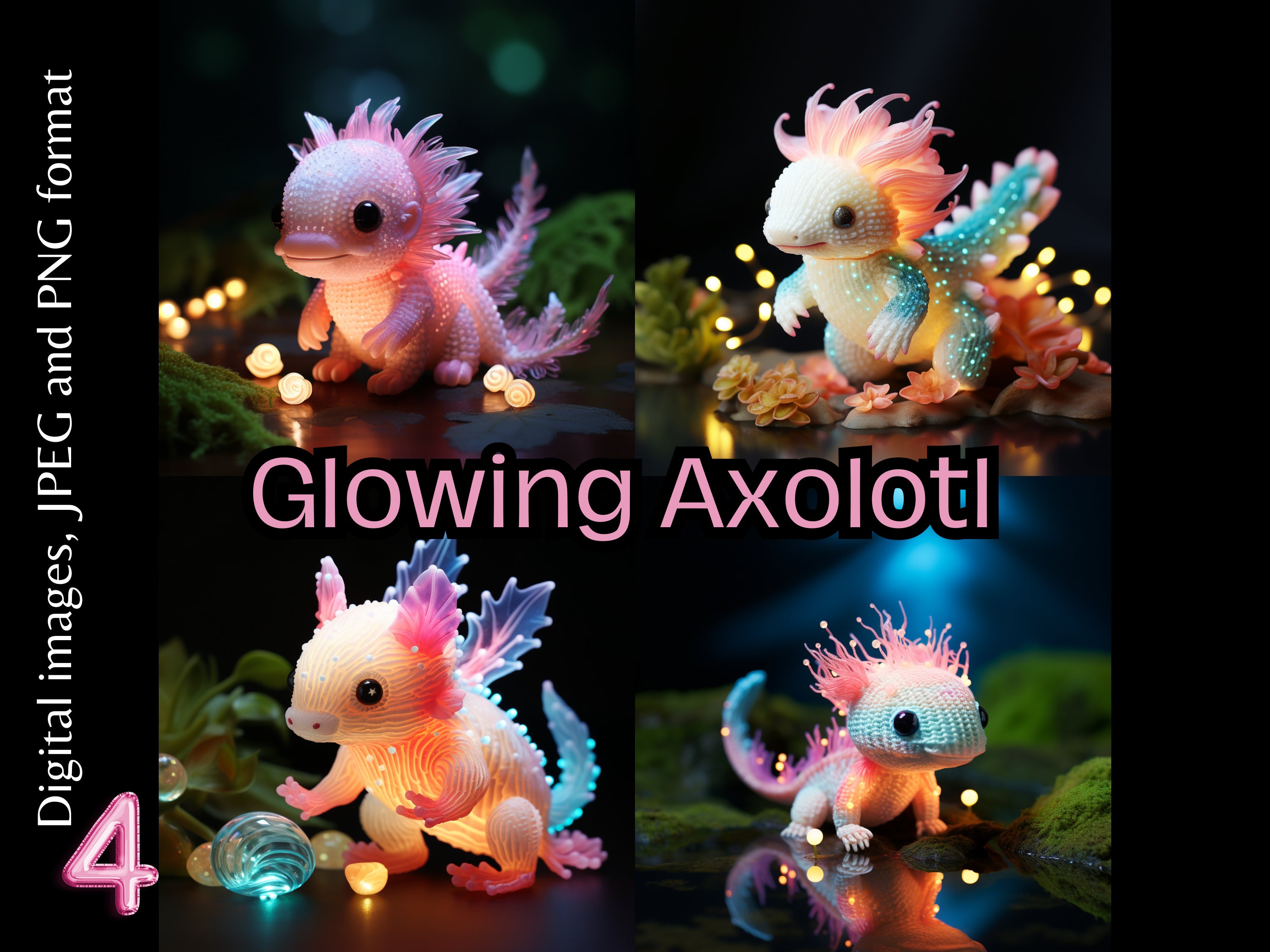 Glowing Cute Axolotl Clipart Luminous Fantasy Creature Illustration for ...