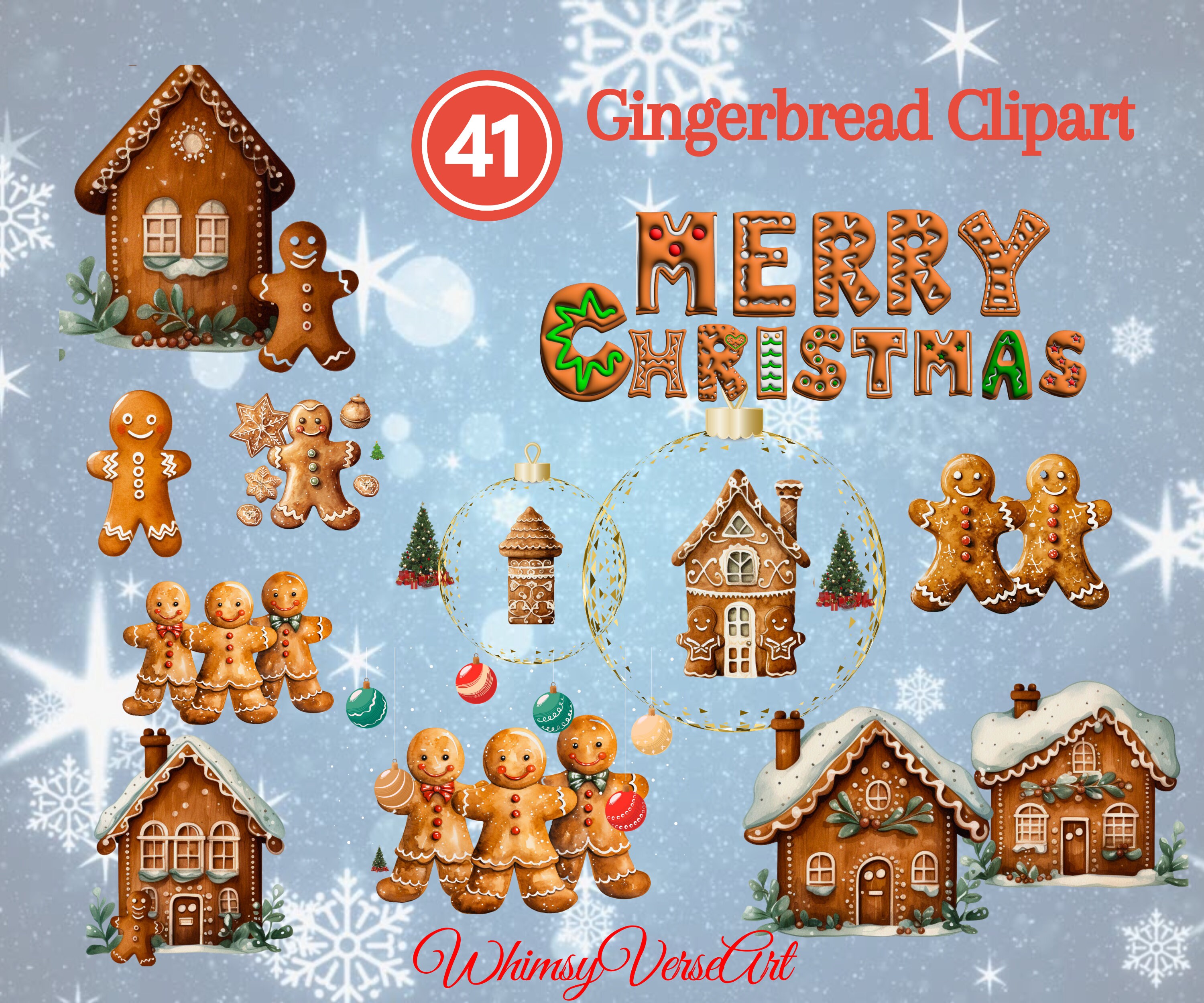 Christmas Gingerbread Clipart Bundle Adorable Cookies, Houses, 3D ...