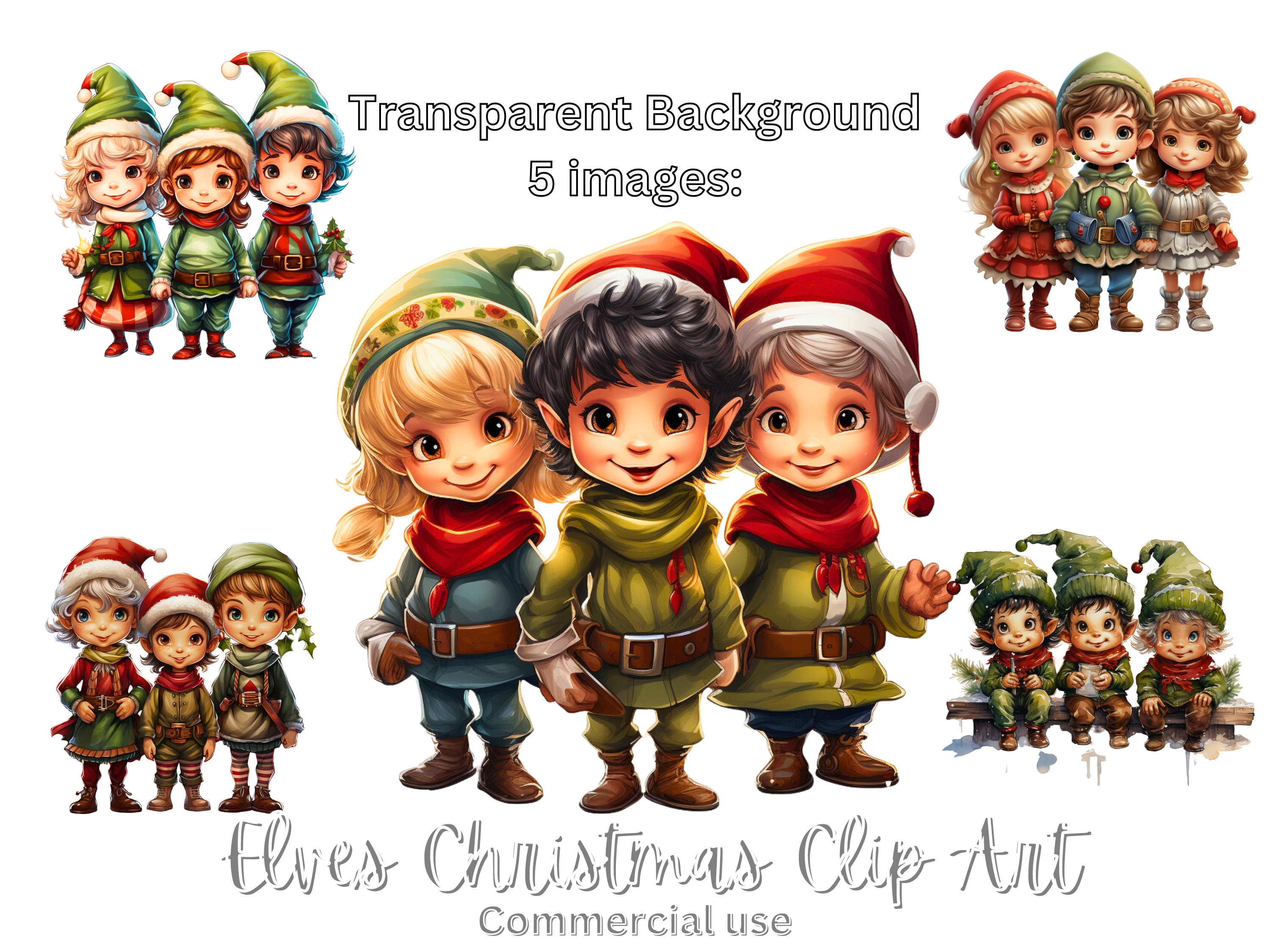 Elves Clipart, Watercolor Boy and Girl Elf, Santa's Little Elf, Elves ...