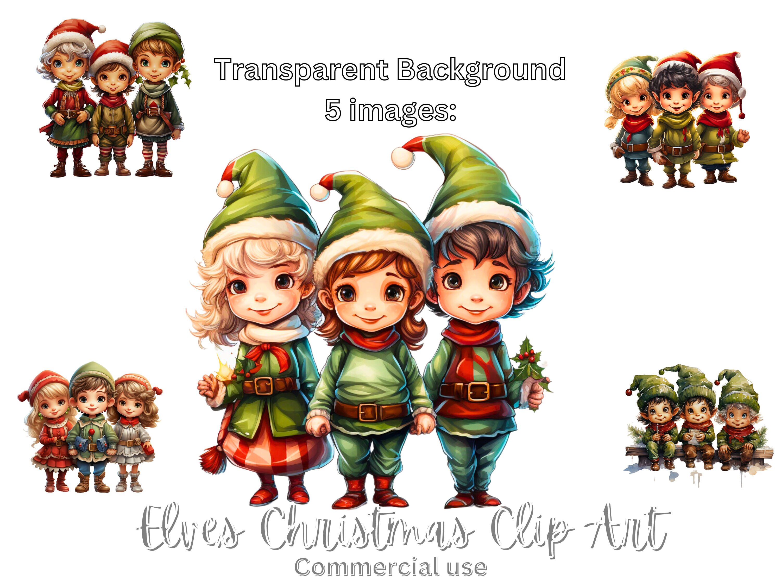 Elves Clipart, Watercolor Boy and Girl Elf, Santa's Little Elf, Elves ...