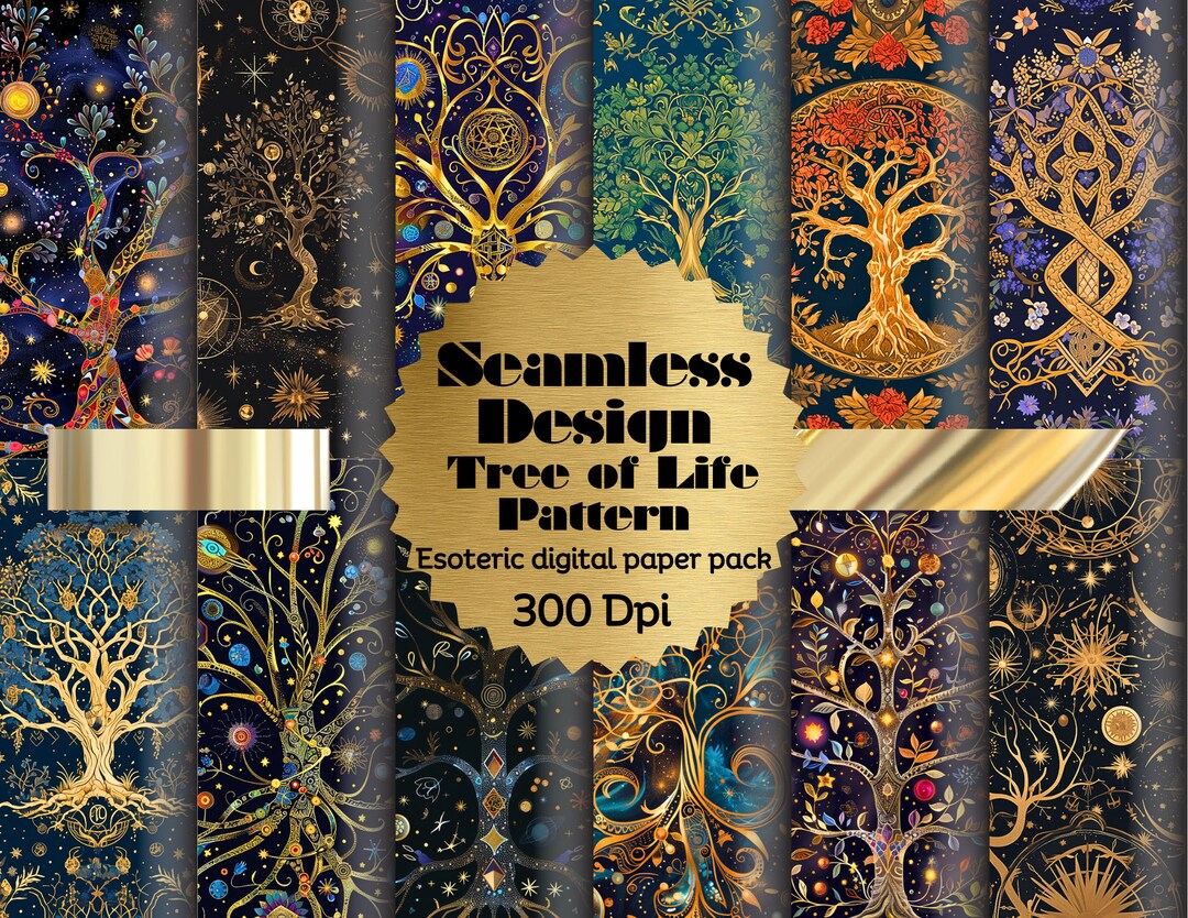 Tree of Life Digital Paper Pack: Kabbalah Seamless Pattern (digital ...