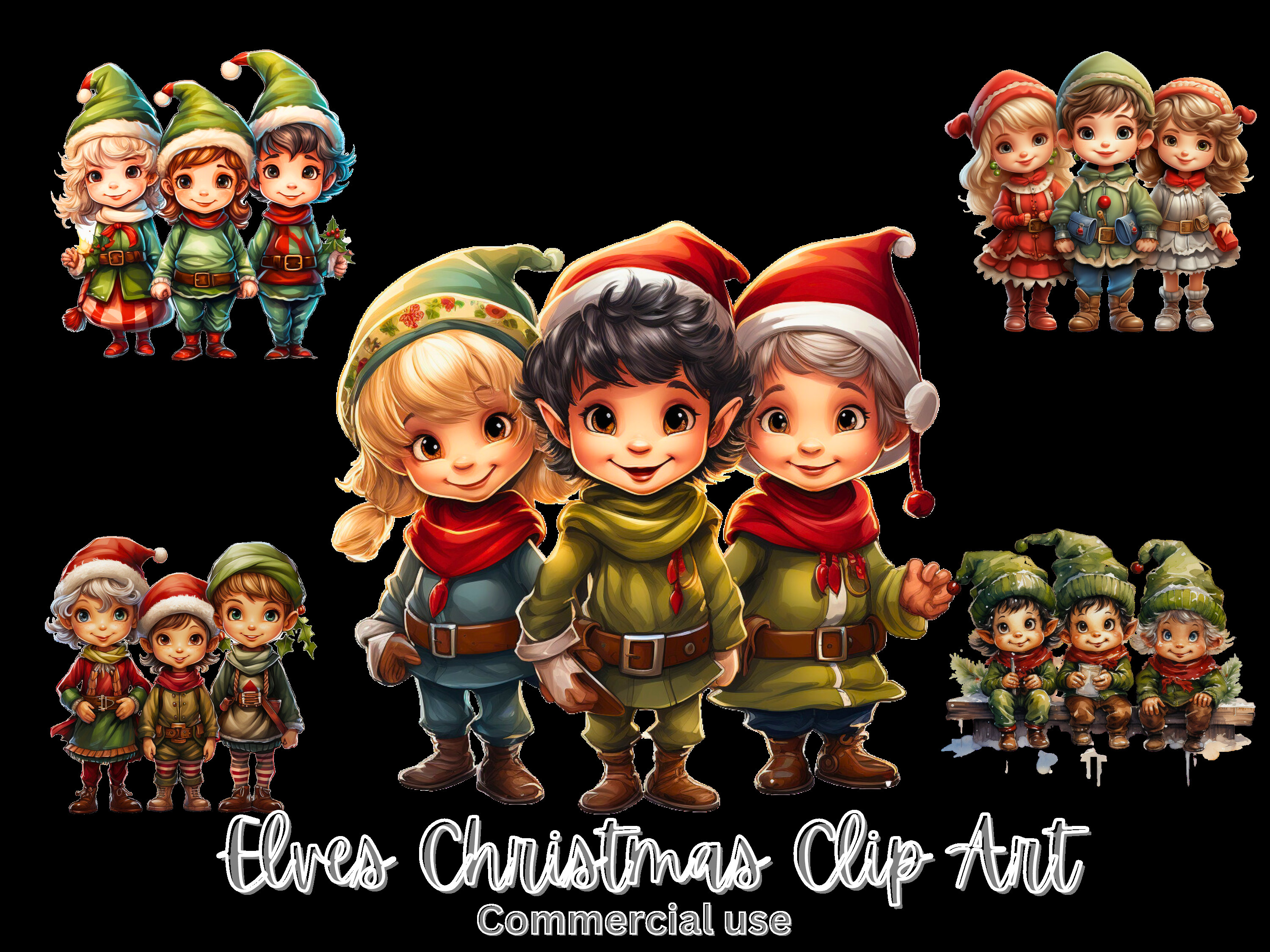 Elves Clipart, Watercolor Boy and Girl Elf, Santa's Little Elf, Elves ...