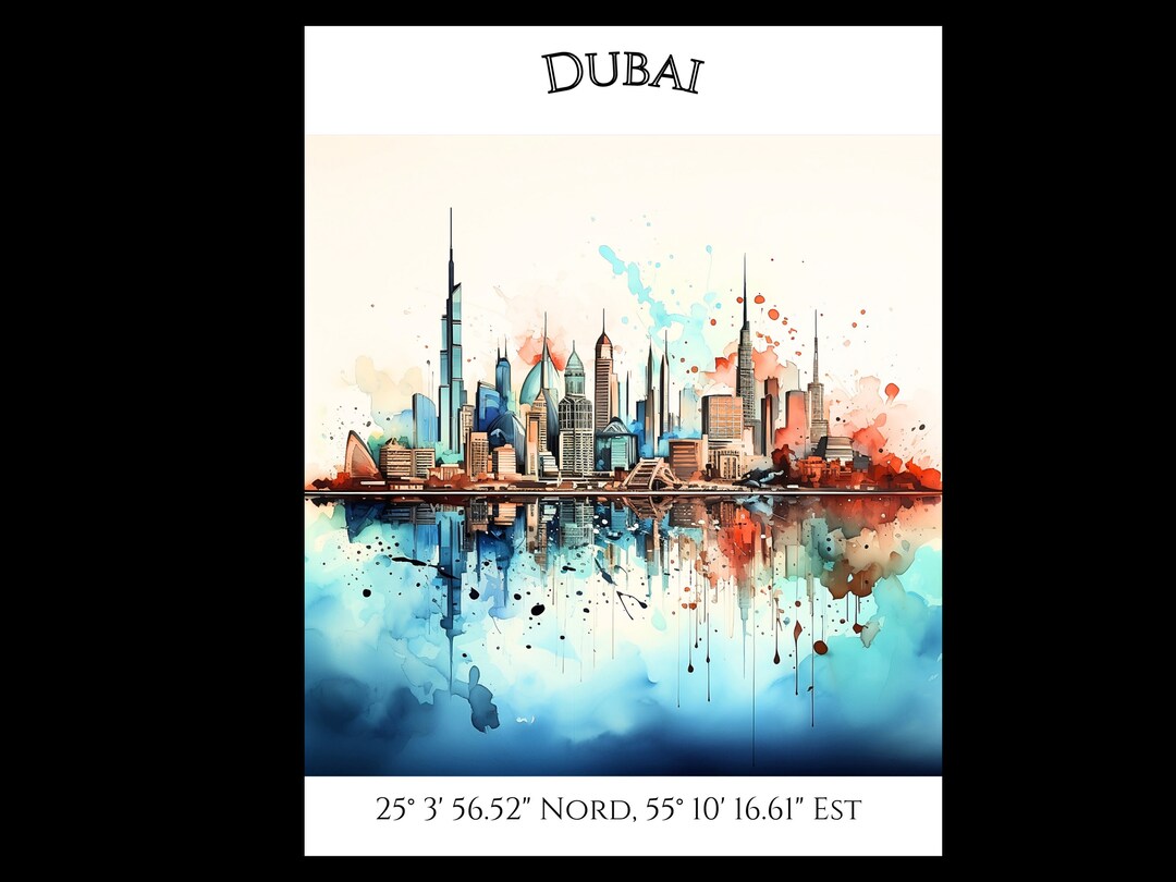 Dubai Skyline City Wall Art Watercolor Poster Prints - Etsy