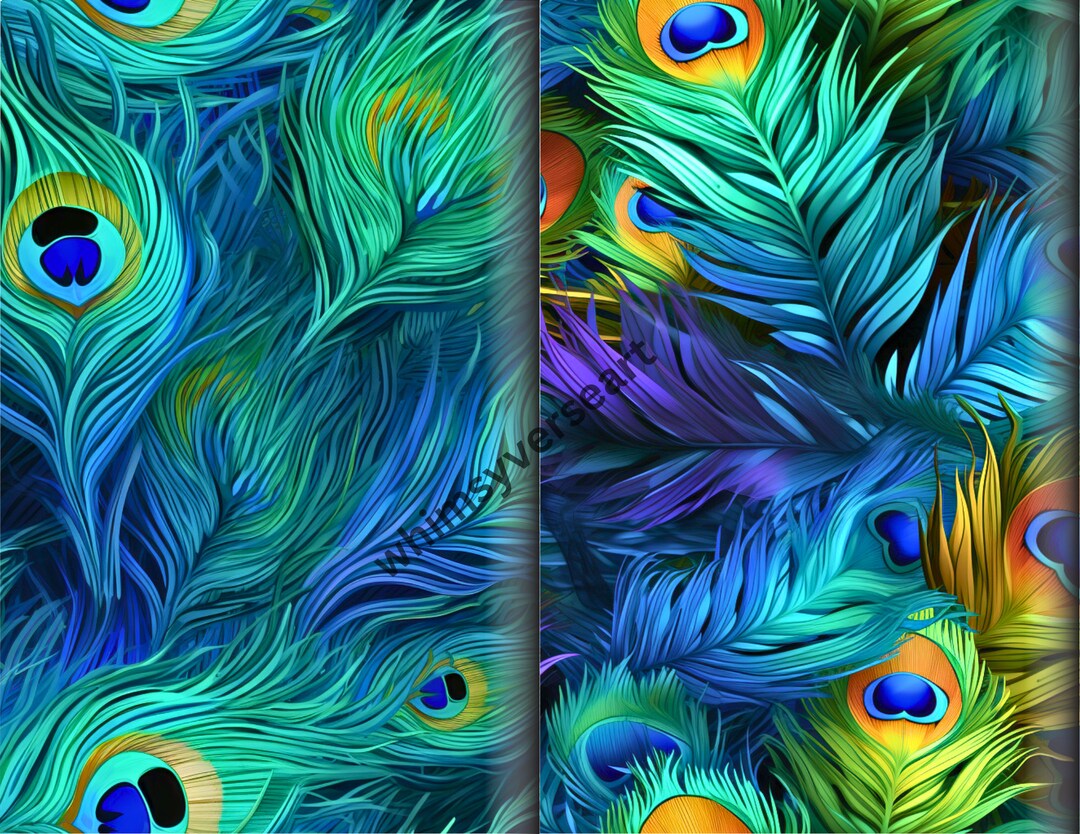 Seamless Pattern Exotic Feathers, Peacock Feathers Digital Paper Pack ...