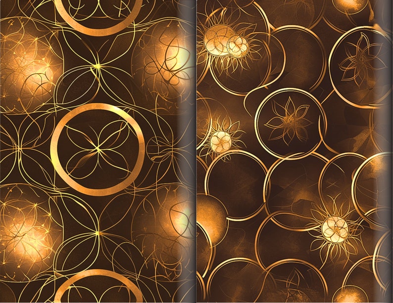 Gold Sacred Geometry Patterns Seamless & Vintage Digital Paper Pack for ...
