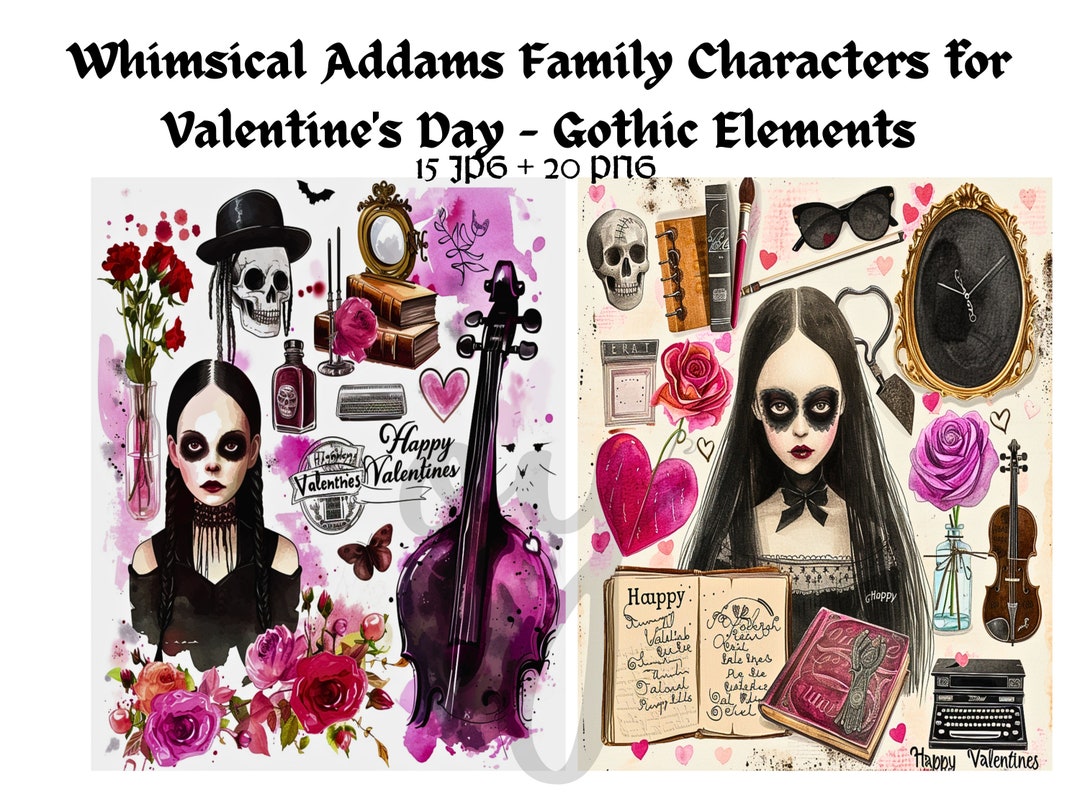 Whimsical Wednesday Addams PNG Bundle for Valentine's Day Crafting ...