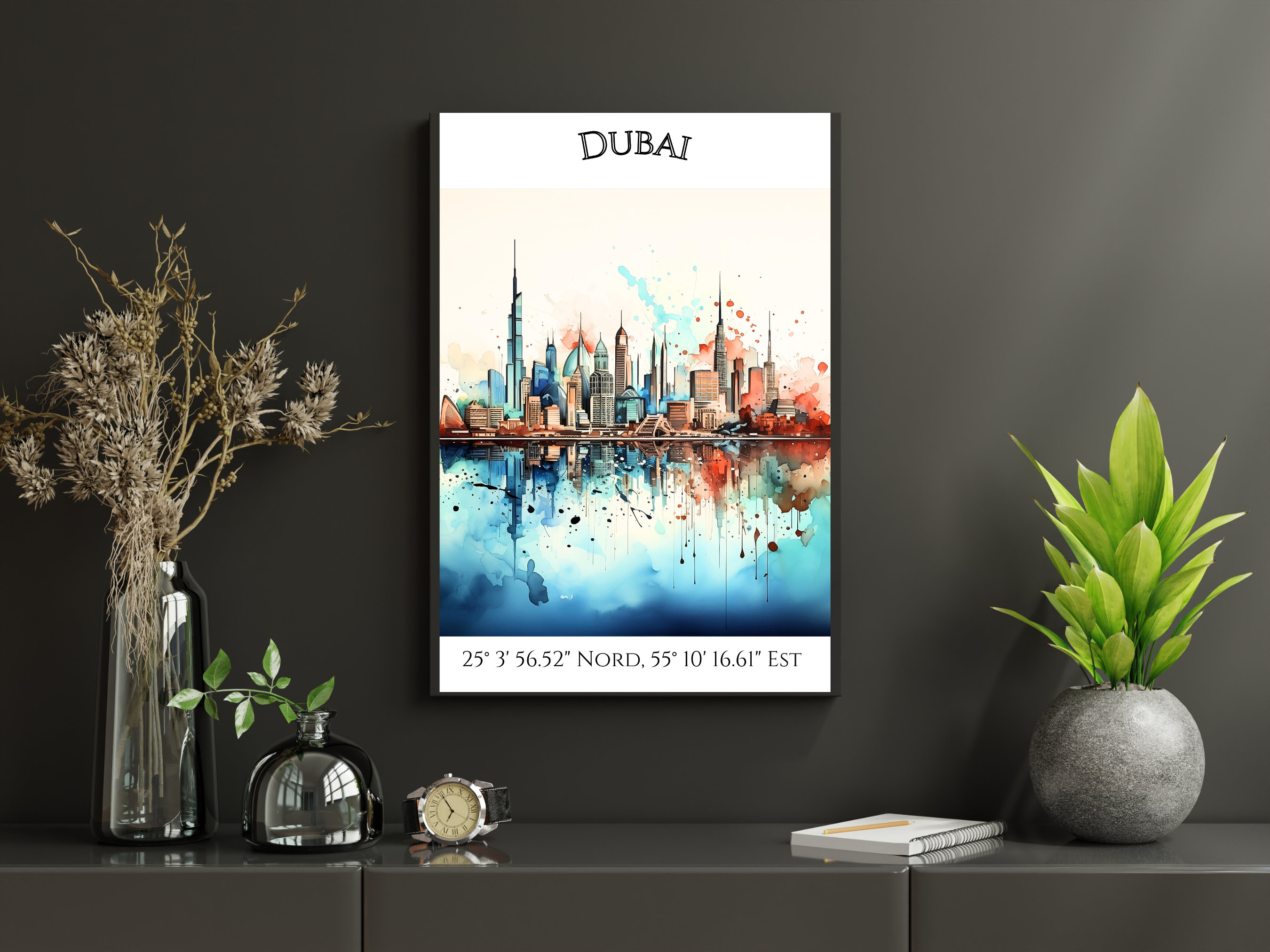 Dubai Skyline City Wall Art Watercolor Poster Prints - Etsy