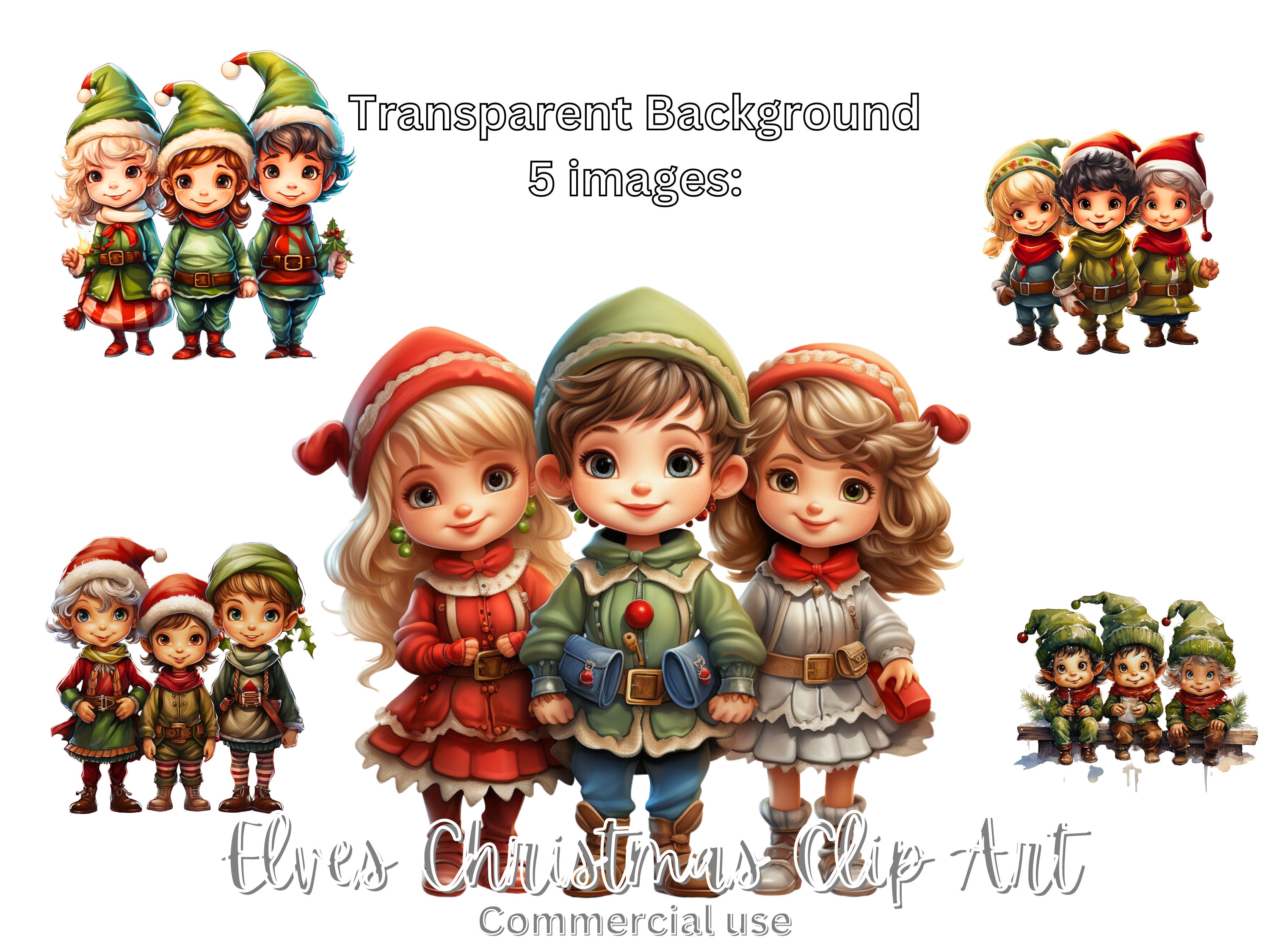 Elves Clipart, Watercolor Boy and Girl Elf, Santa's Little Elf, Elves ...