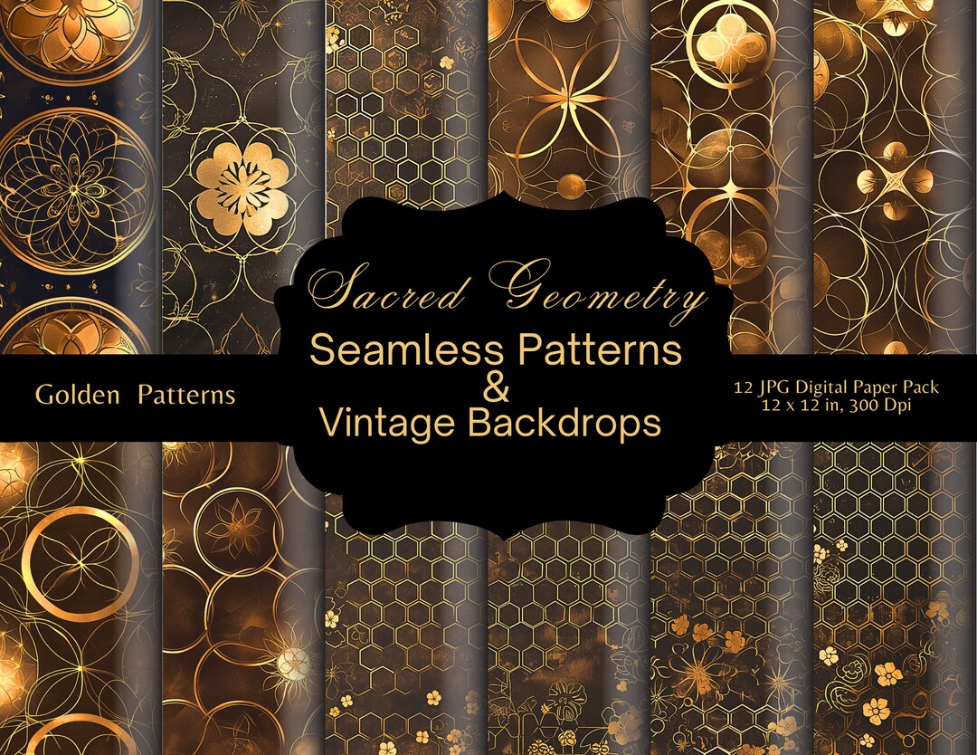 Gold Sacred Geometry Patterns - Seamless & Vintage Digital Paper Pack ...