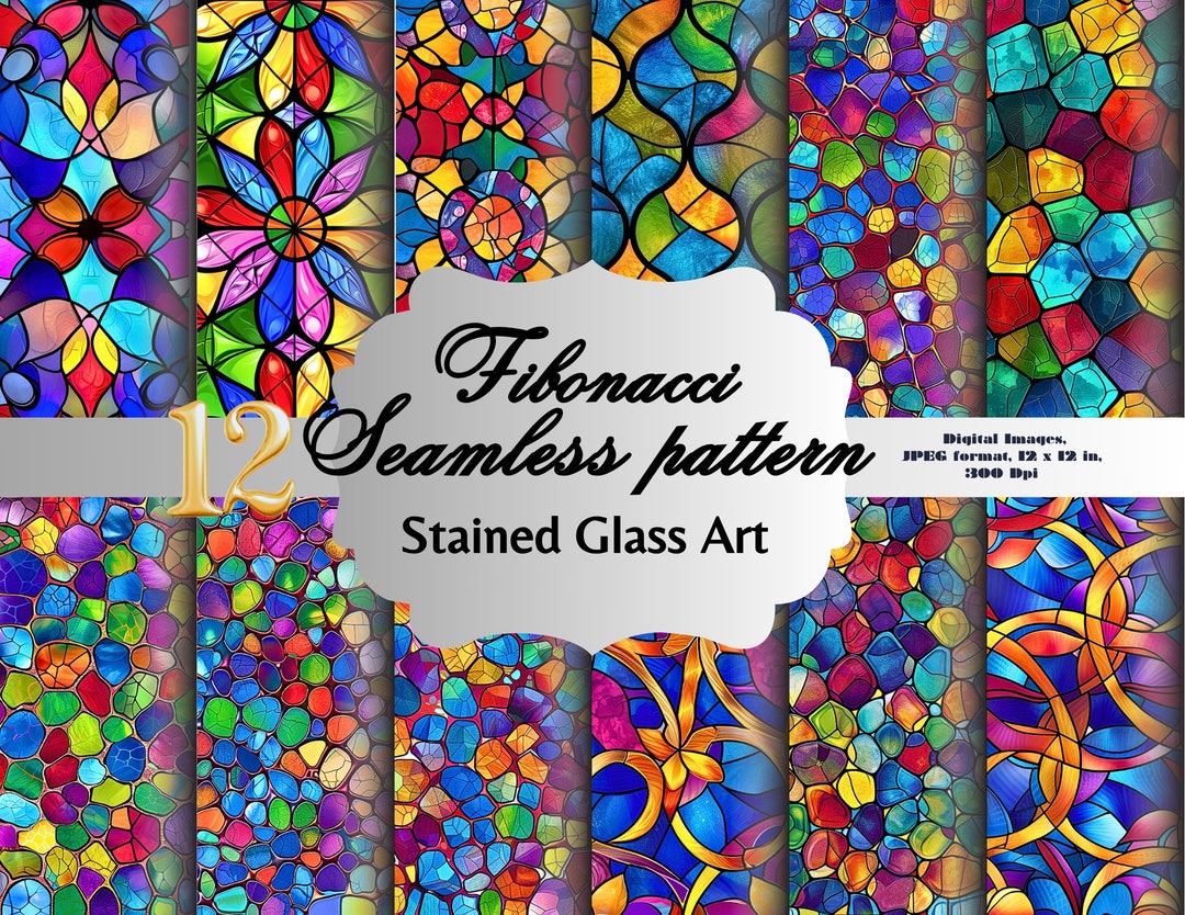 Fibonacci Seamless Pattern, Stained Glass Art, Digital Paper Pack ...