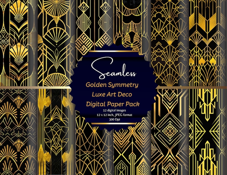 Golden Symmetry - Luxe Art Deco Digital Paper Pack - 12 Elegant ...