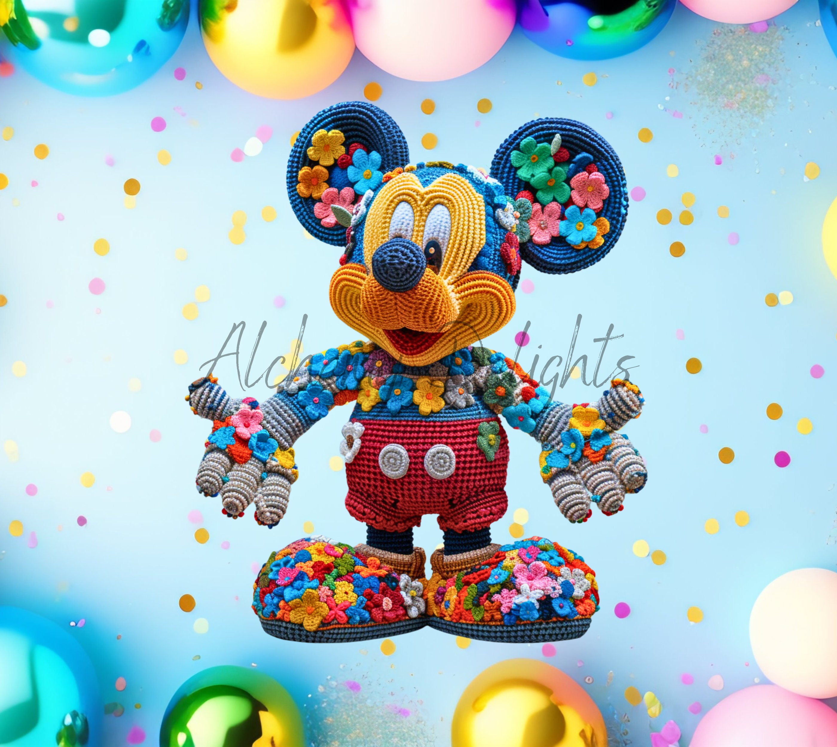 PNG ONLY Charming Mouse Crochet, Sublimation Designs, Amigurumi Clipart With Floral Patterns ...