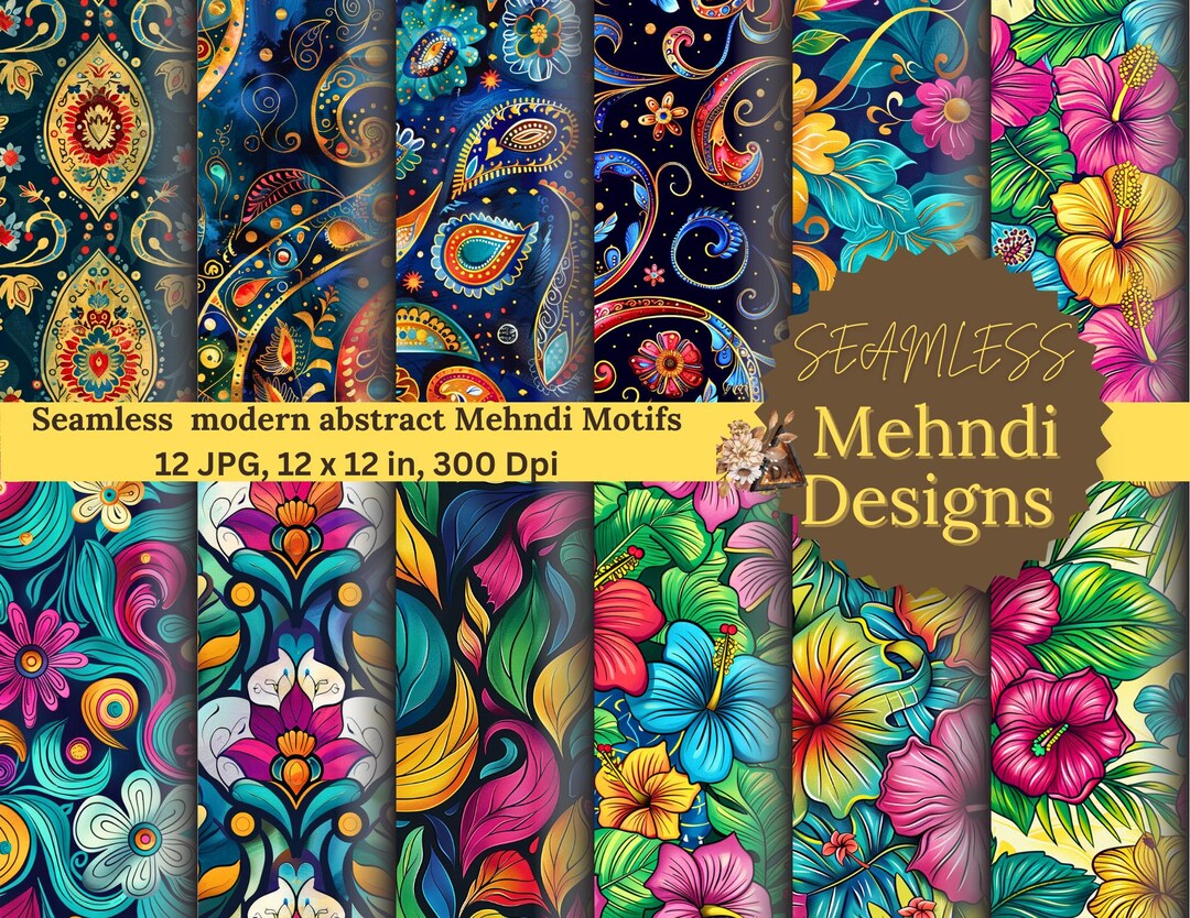 Seamless Mehndi Patterns – 12 Vibrant Designs for Creative Projects ...