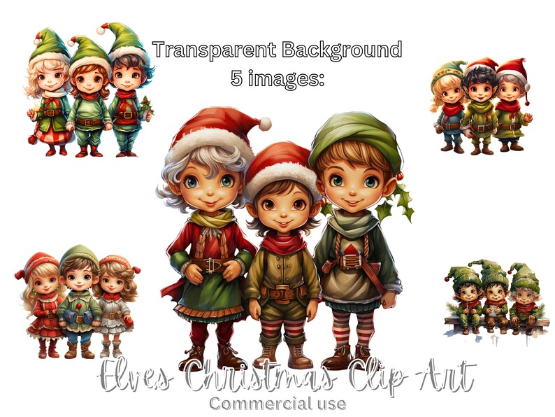 Elves Clipart, Watercolor Boy and Girl Elf, Santa's Little Elf, Elves ...