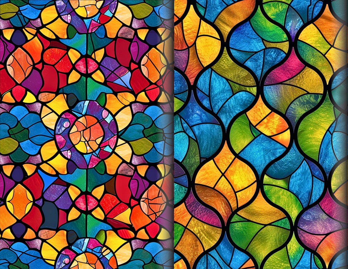 Fibonacci Seamless Pattern, Stained Glass Art, Digital Paper Pack ...