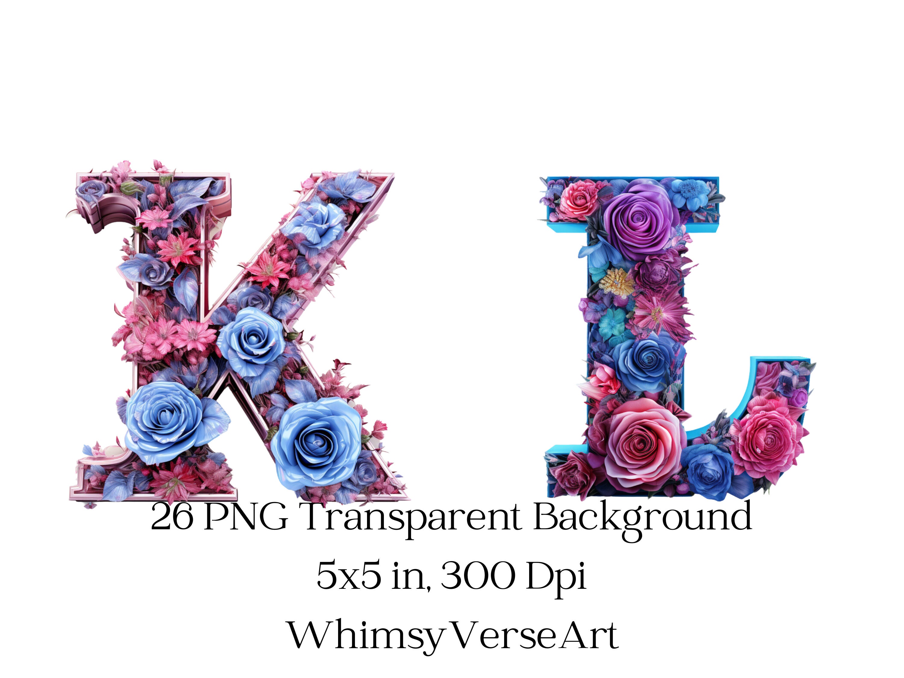 Floral Alphabet PNG, Cinematic Layer, Pink and Blue Letters, 8k ...