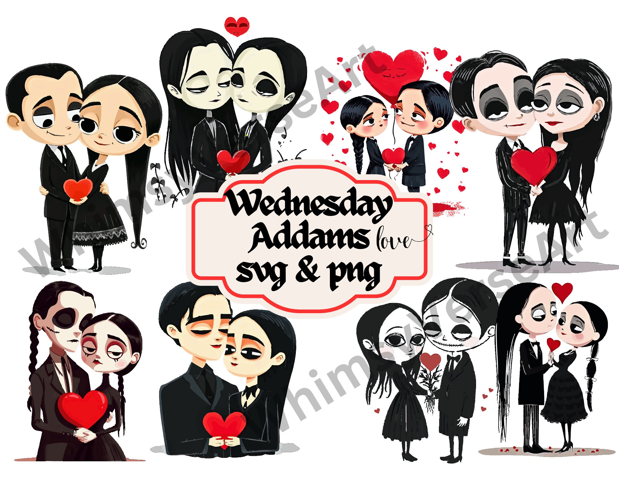 Whimsical Wednesday Addams SVG & PNG Bundle Perfect for Valentine's Day ...