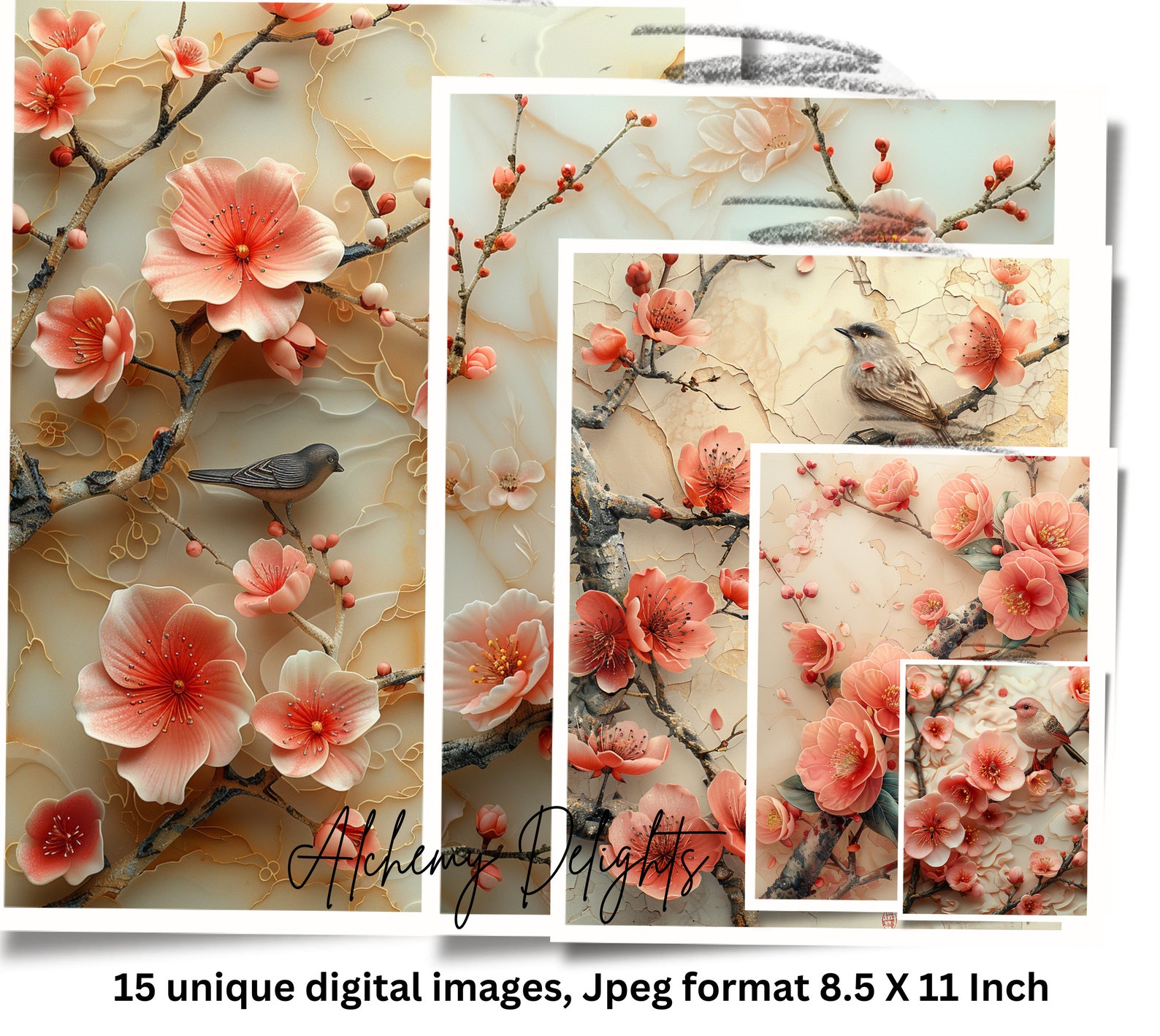 Sakura Obsession Digital Designs - Cherry Blossom & Birds Jpegs ...