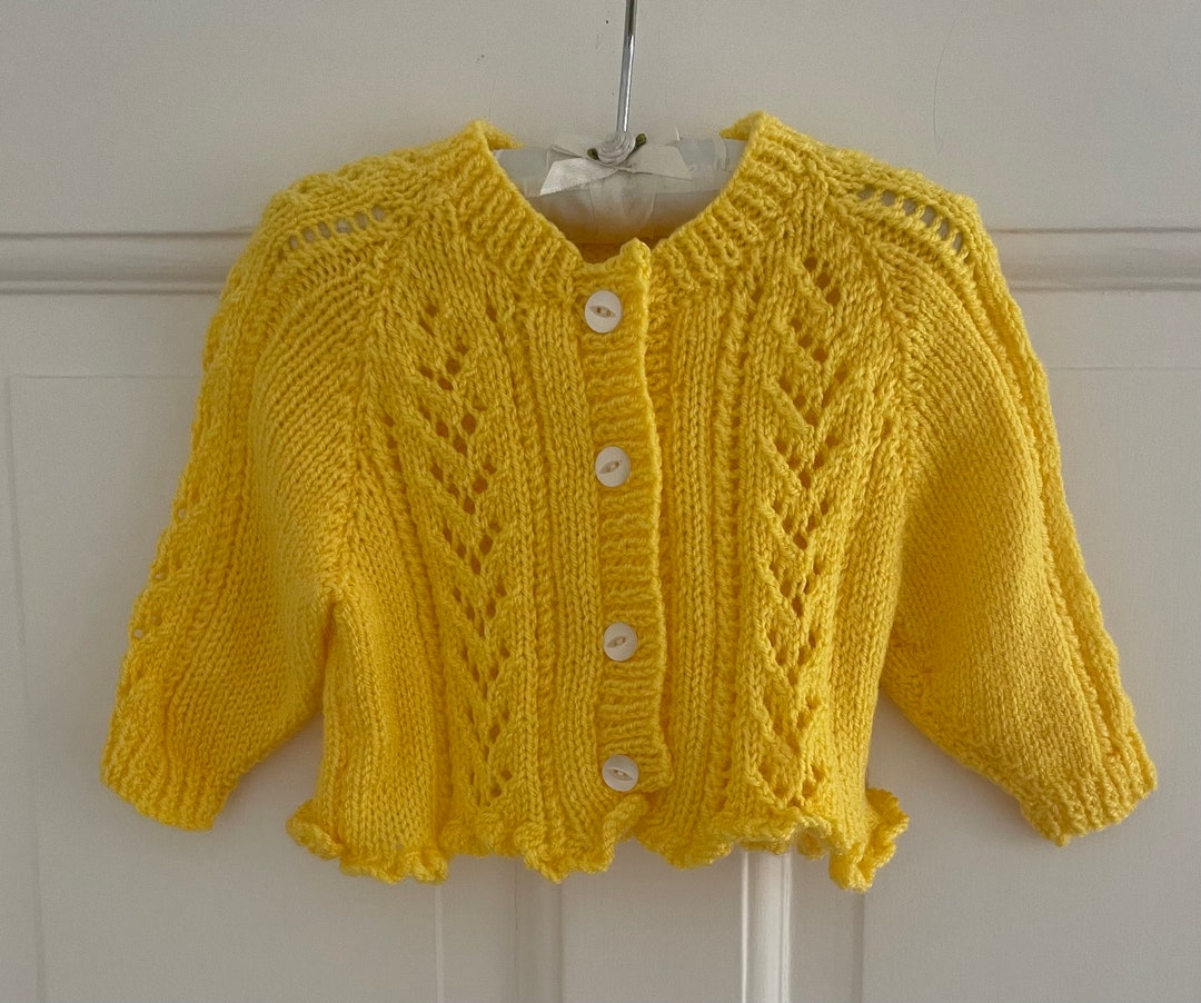 Sunshine Yellow, Hand Knit Baby Cardigan, Vintage 00's Bright Yellow ...