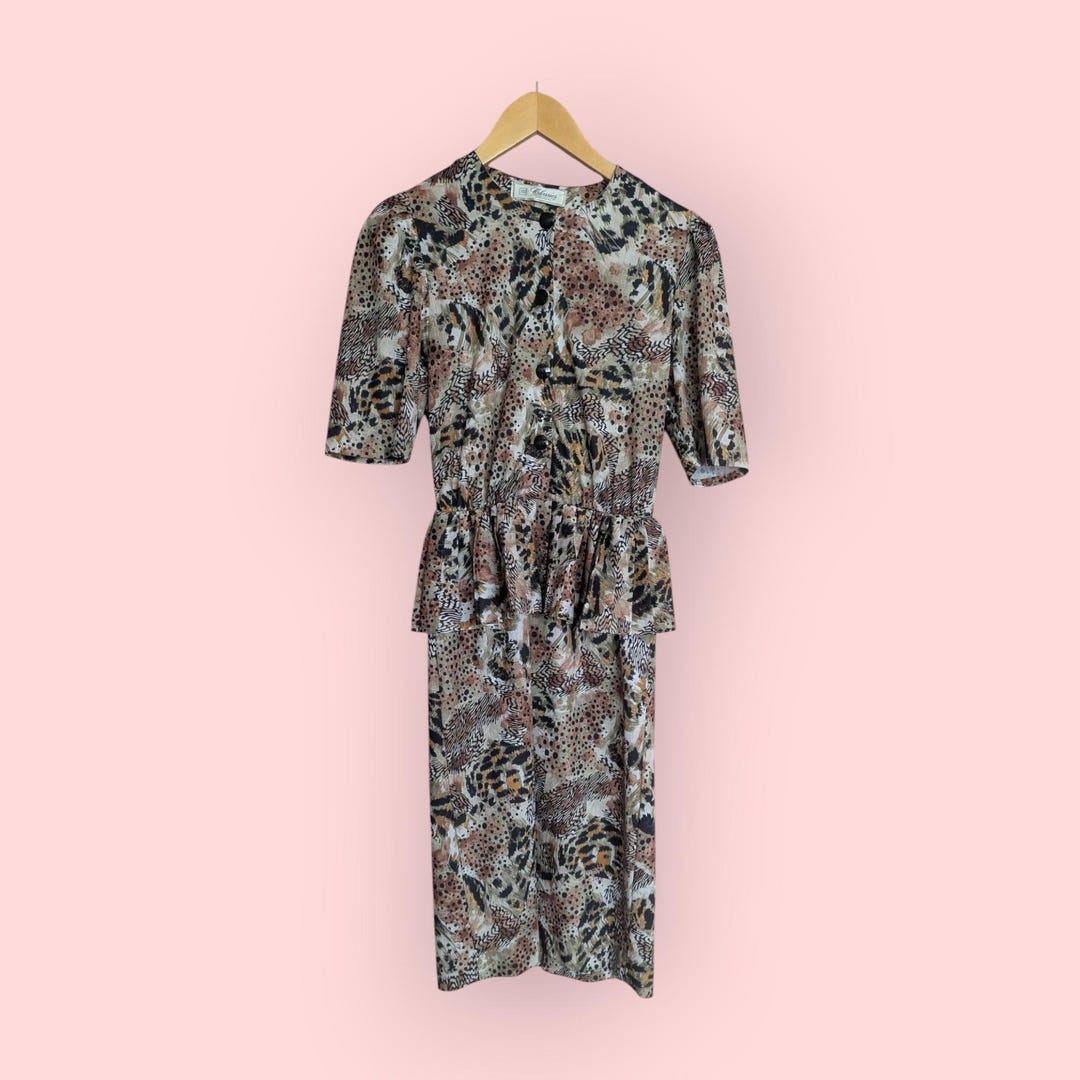 Vintage 1980s Leopard Print Peplum Dress - UK Size 10 - Etsy