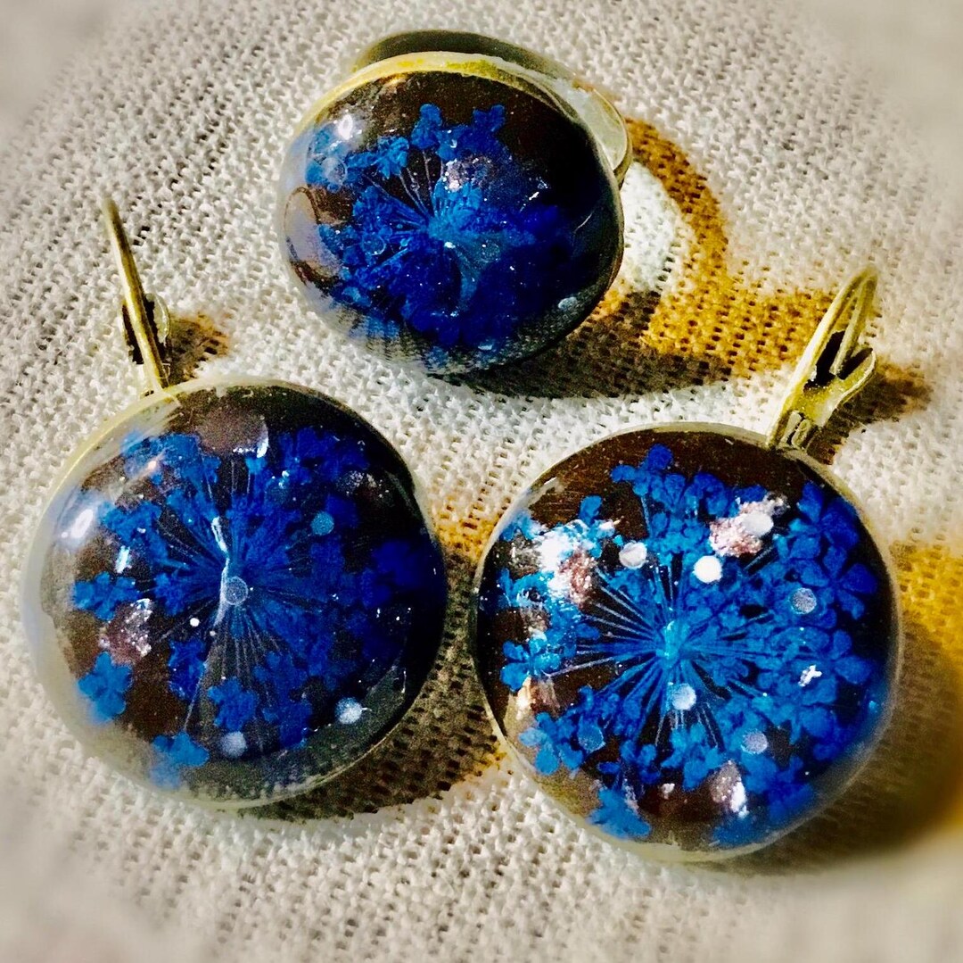 Victorian Bloom Jewelry Set – Real Blue Queen Anne’s Lace Flowers in ...